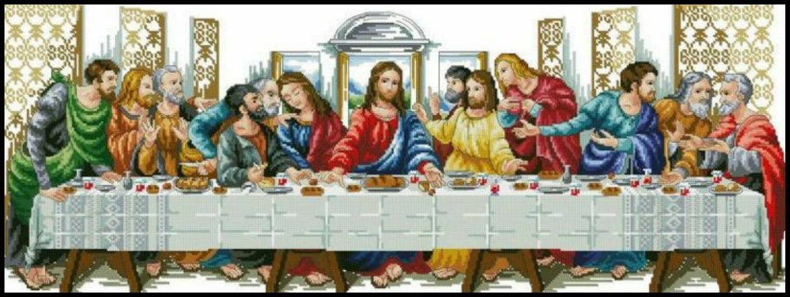 Jesus Christ Last Supper 12 Apostles Embroidery Counted Cross Stitch ...