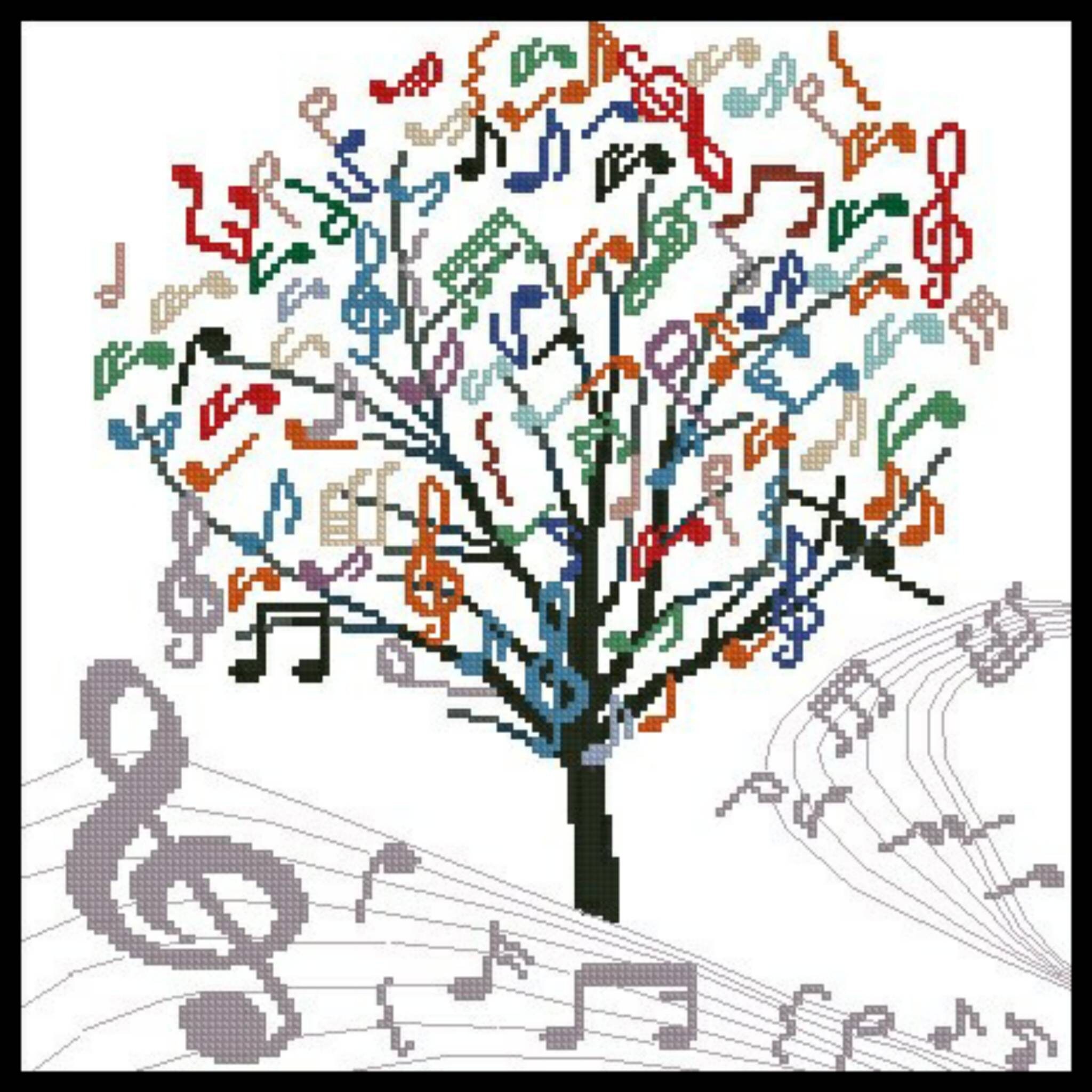 Colourful Arts Music Notes Tree Embroidery Counted Cross Stitch Instant ...