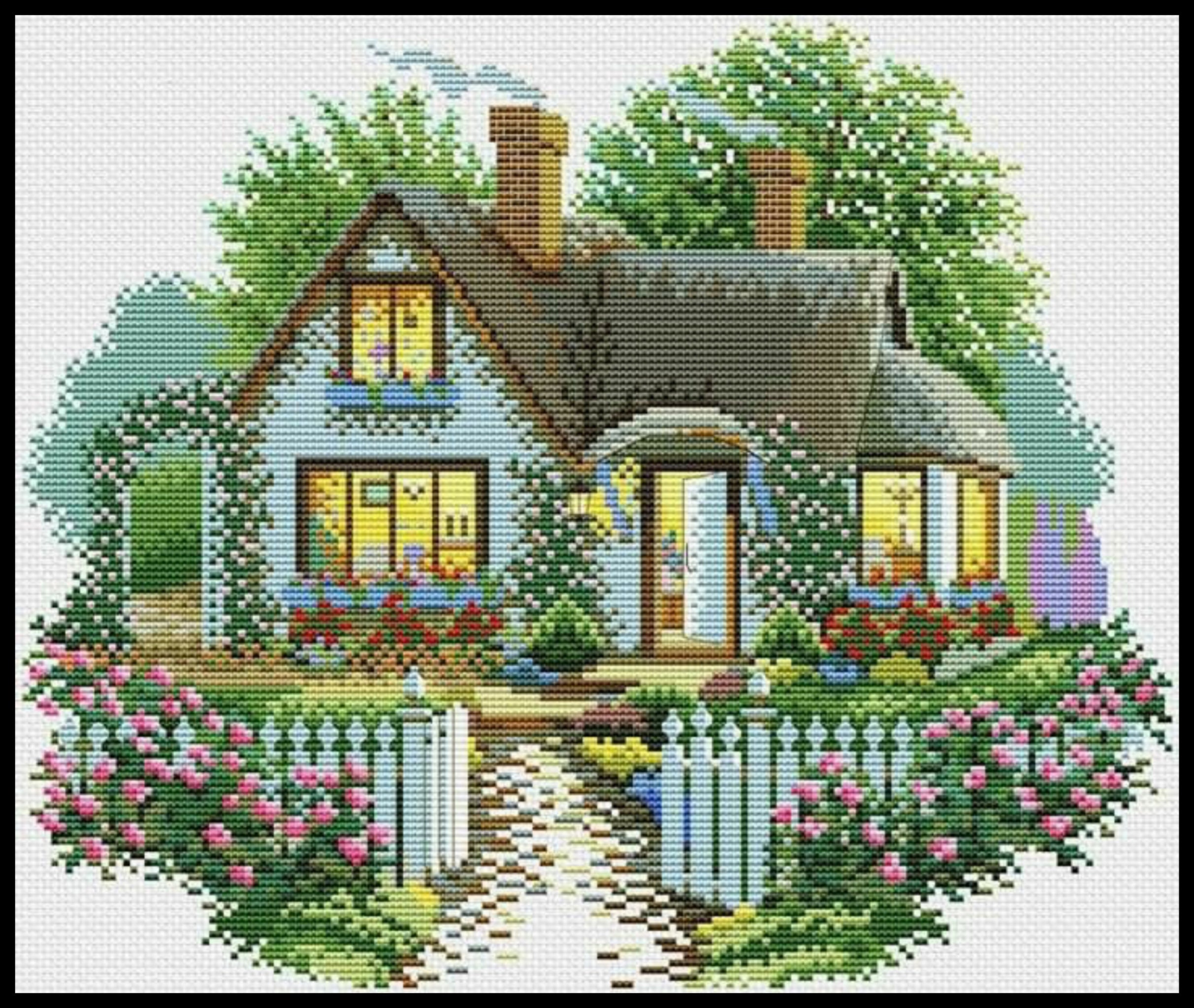 Cottage Gate House Garden Flowers Plants Counted Cross Stitch Instant ...