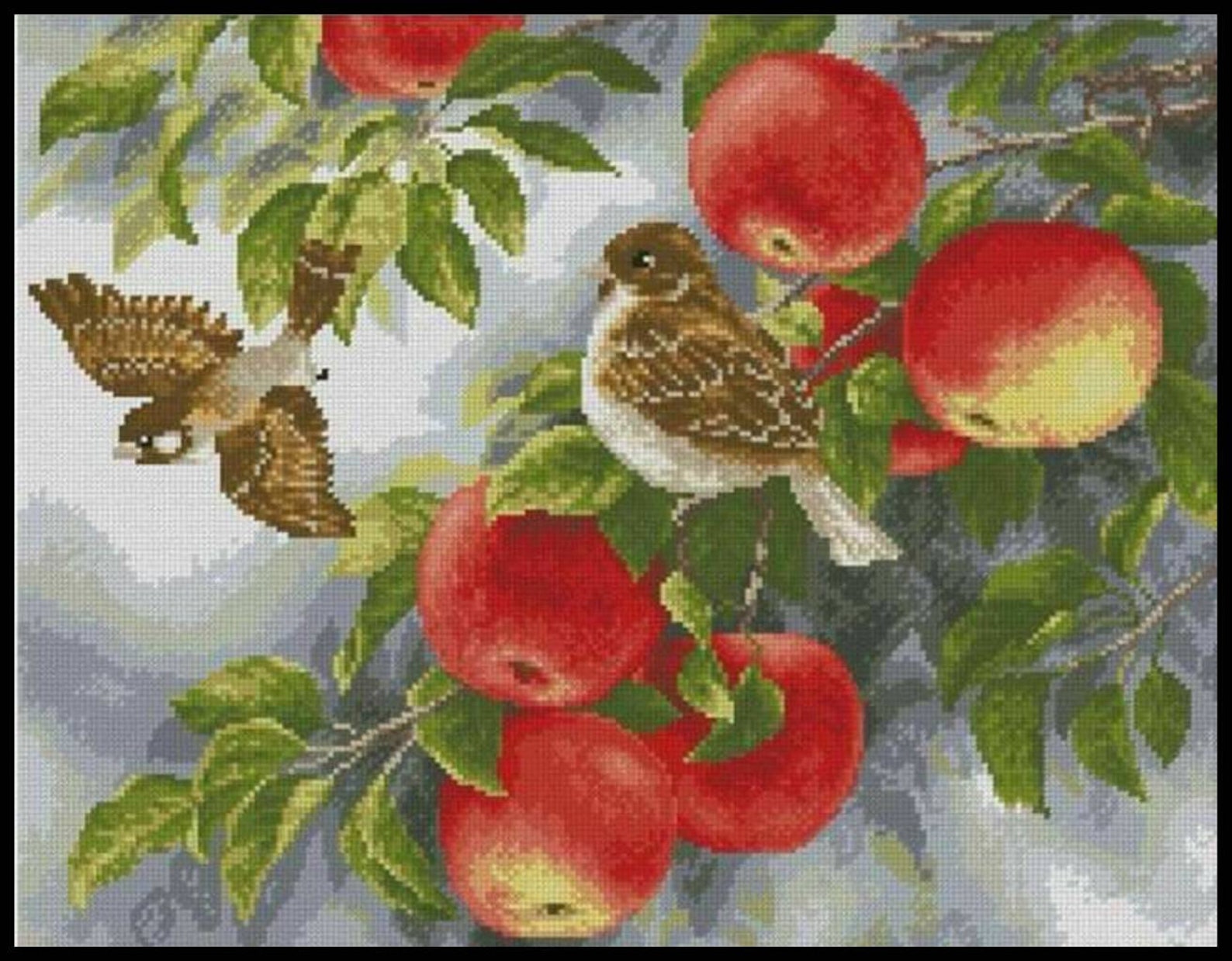 Apple Tree Plants Fruits Nature Birds Animals Counted Cross Stitch ...