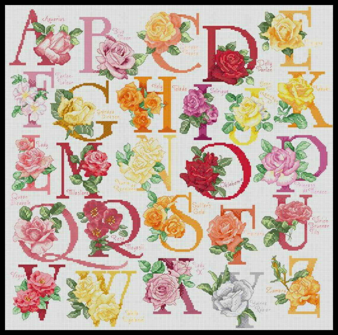 Alphabet Abc Rose Flowers Floral Plants Embroidery Counted - Etsy