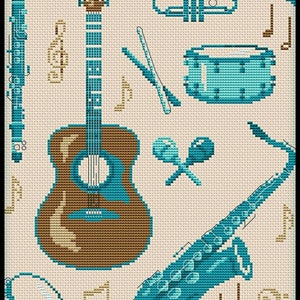 Music Notes Arts Instruments Counted Cross Stitch Instant Download PDF ...