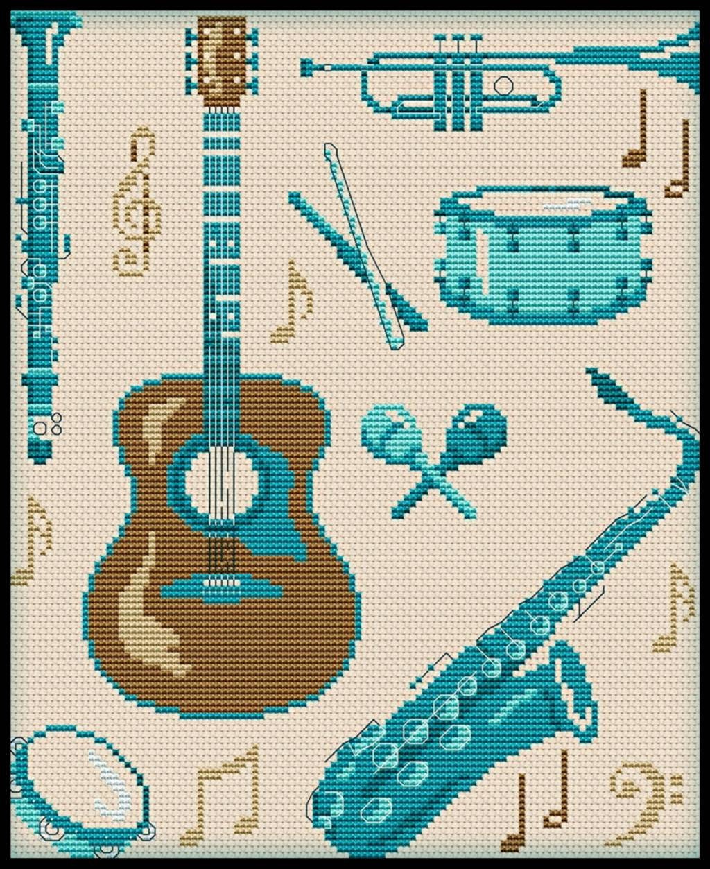 Music Notes Arts Instruments Counted Cross Stitch Instant Download PDF ...