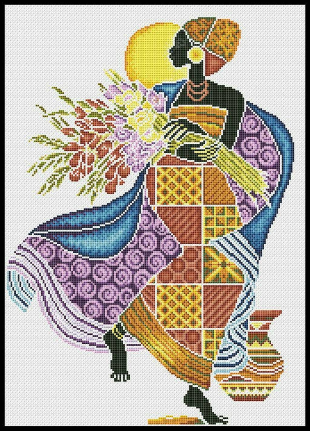 Native Tribal Tribe Ethnic African Woman Counted Cross Stitch Instant ...