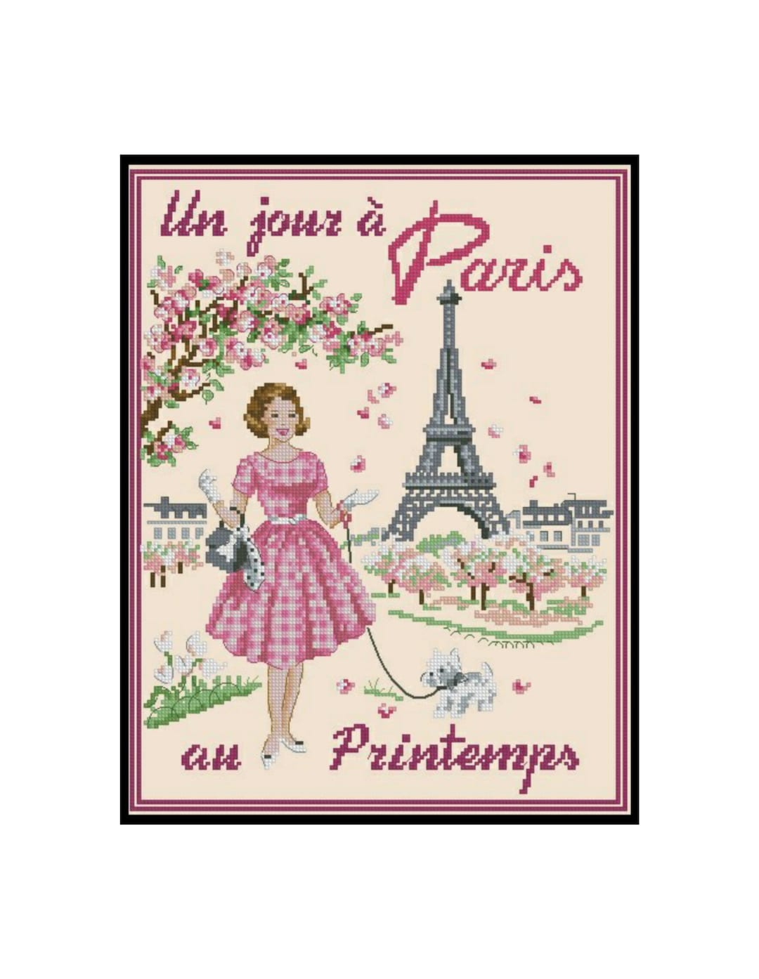 Four Seasons Lady Paris Spring Printemps Counted Cross Stitch Instant ...