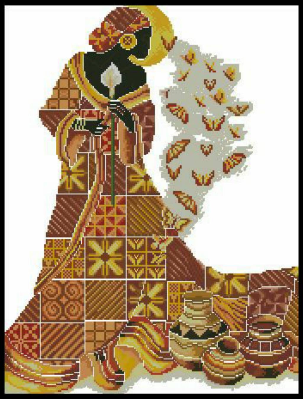 African Woman Cross Stitch Pattern: Tribal Butterfly Silhouette (PDF ...