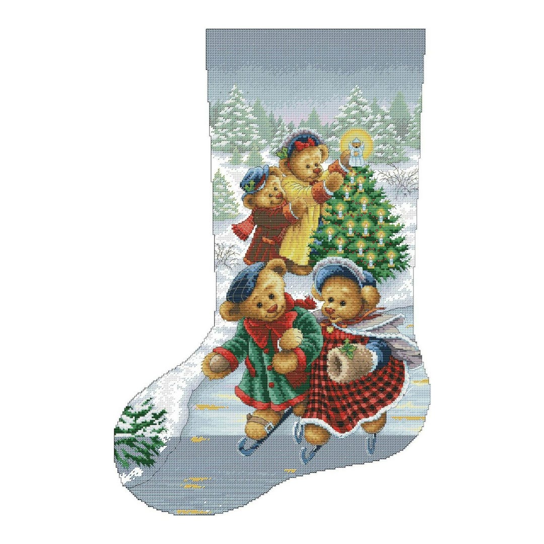 Victorian Teddy Bears Christmas Tree Stocking Counted Cross Stitch ...