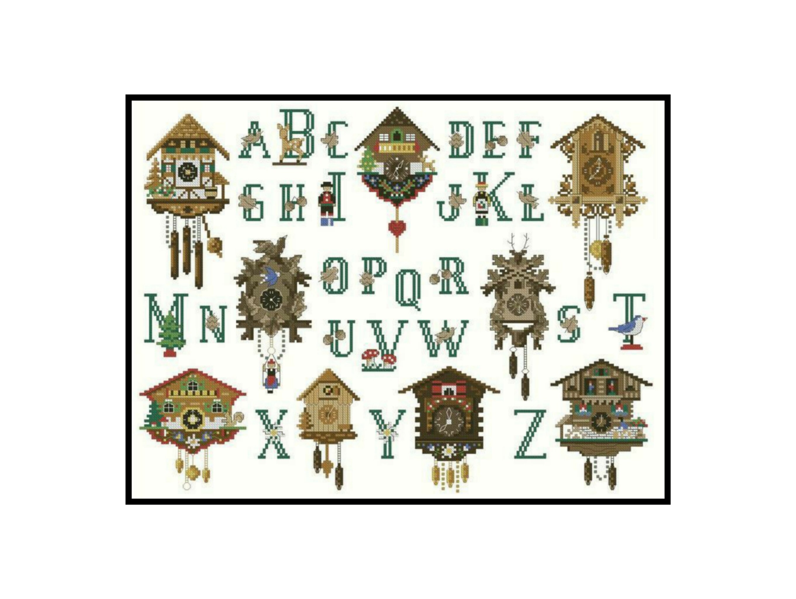 Alphabet Abc Cuckoo Clock Birdhouse Counted Cross Stitch Instant ...