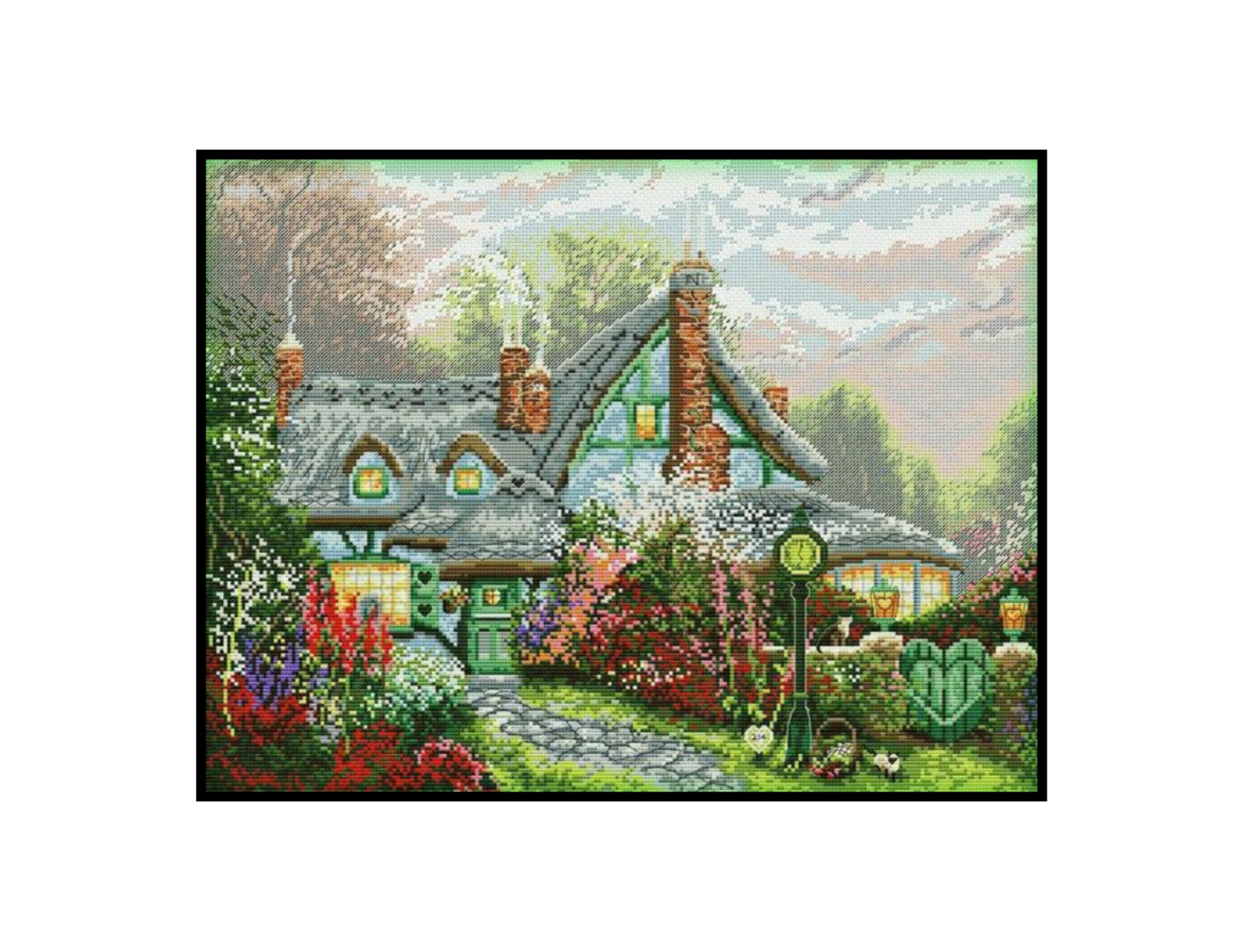 Lovers Cottage Garden Landscape Cross stitch Instant Download | Etsy