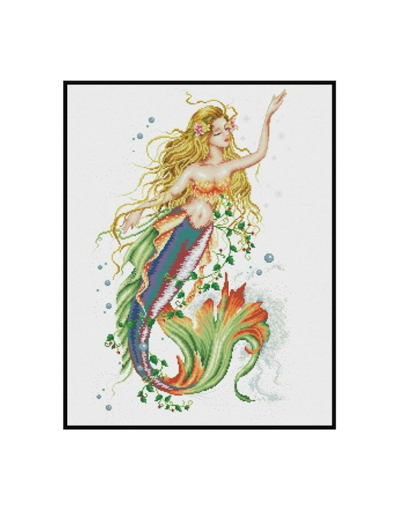 Fantasy Brilliant Beautiful Mermaid Counted Cross Stitch | Etsy