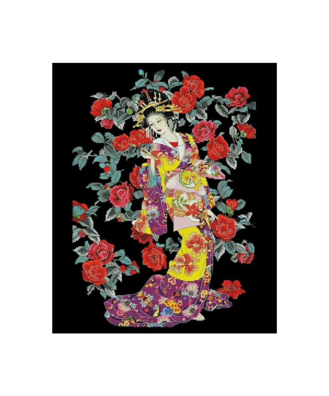 Traditional Kimono Japanese Geisha Maiden Woman Tsubaki Flowers ...