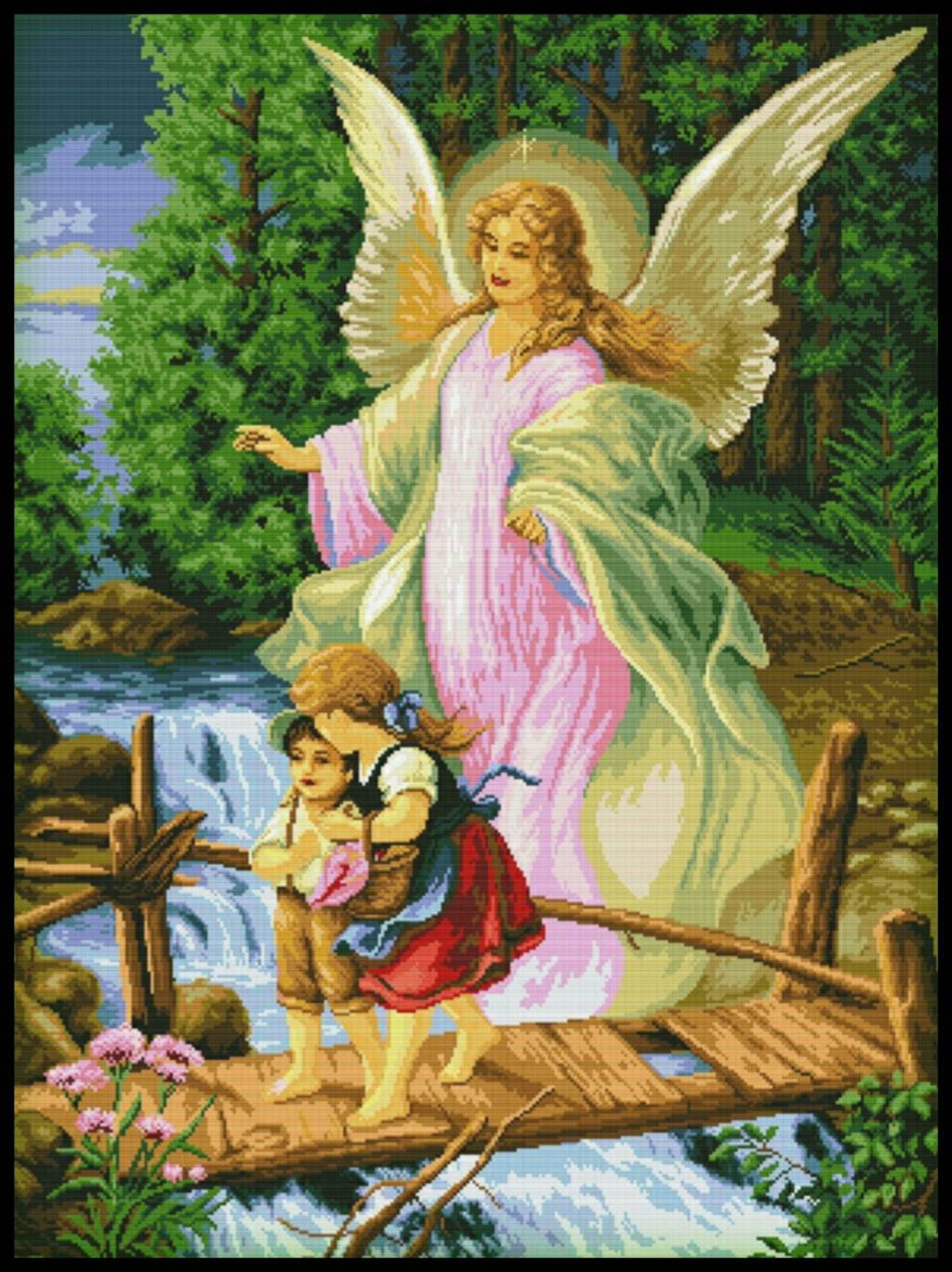 Children Guardian Angel Bridge Counted Cross Stitch Instant Download ...