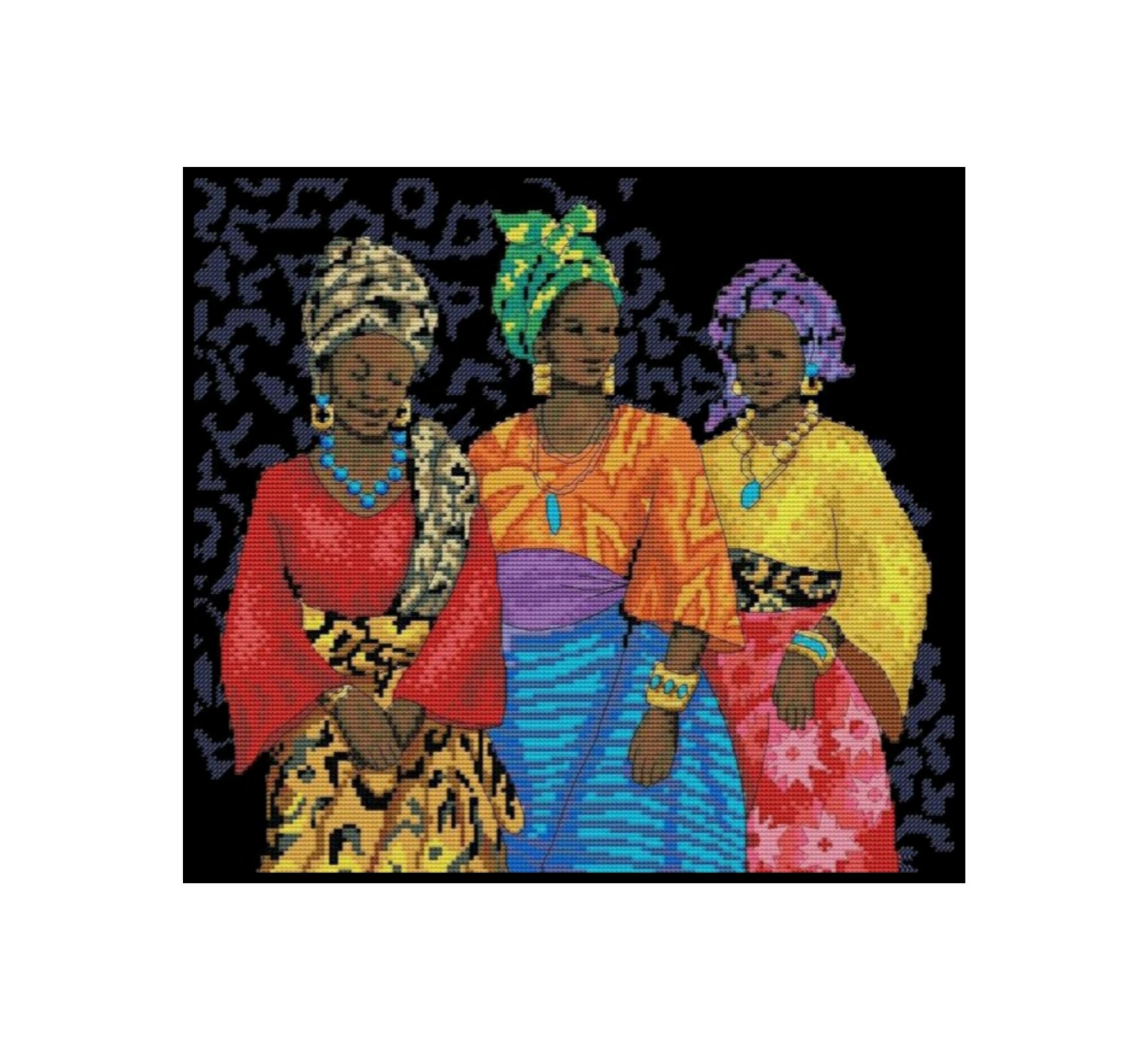 Three Tribal Tribe Native African Turban Yoruban Woman Counted Cross ...