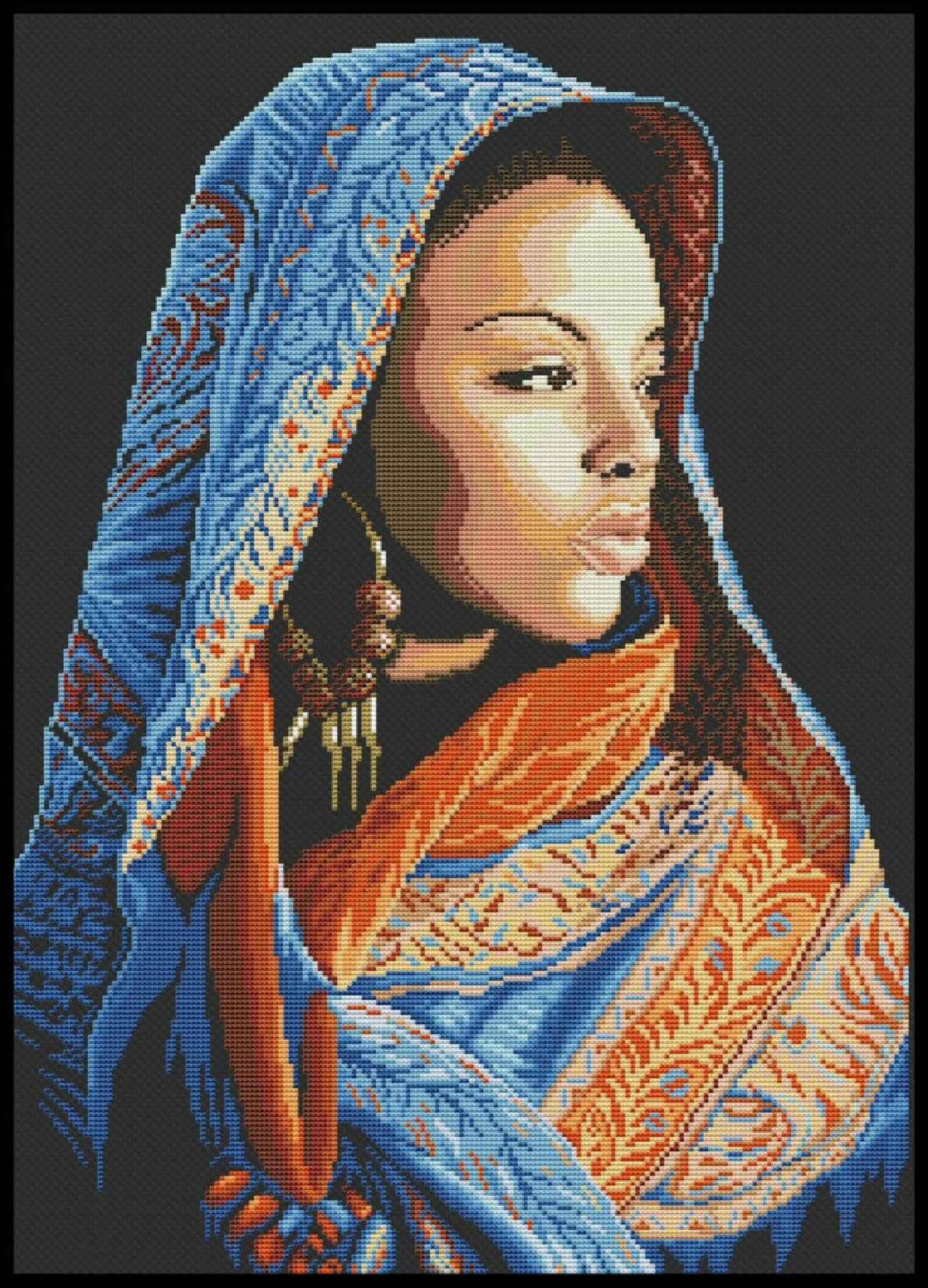 Traditional Woman Tribal Tribe People Embroidery Counted Cross Stitch ...
