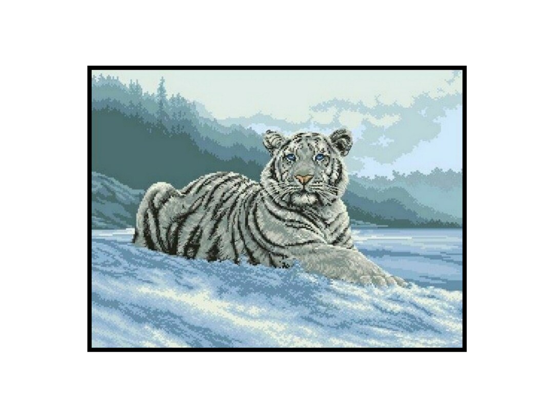 Siberian White Tiger Snow Winter Season Embroidery Counted Cross Stitch ...