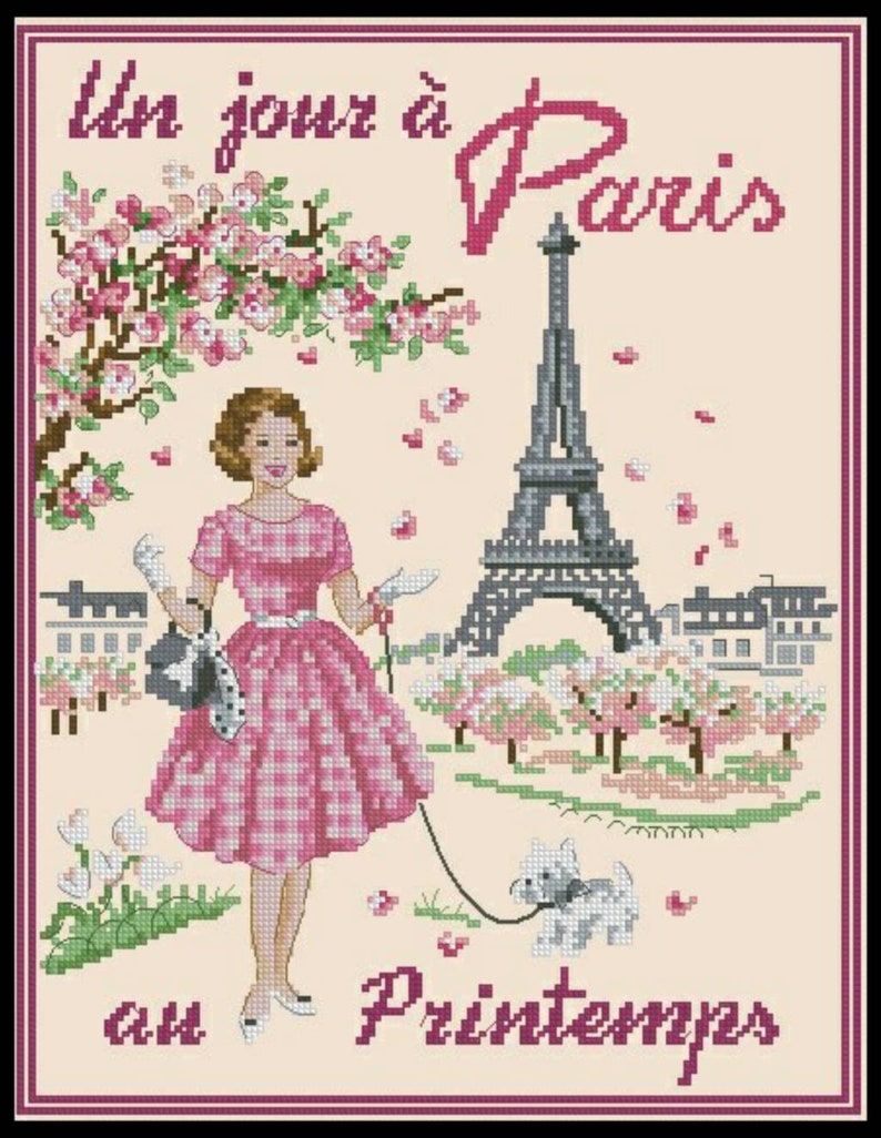 Four Seasons Lady Paris Spring Printemps Counted Cross Stitch Instant ...