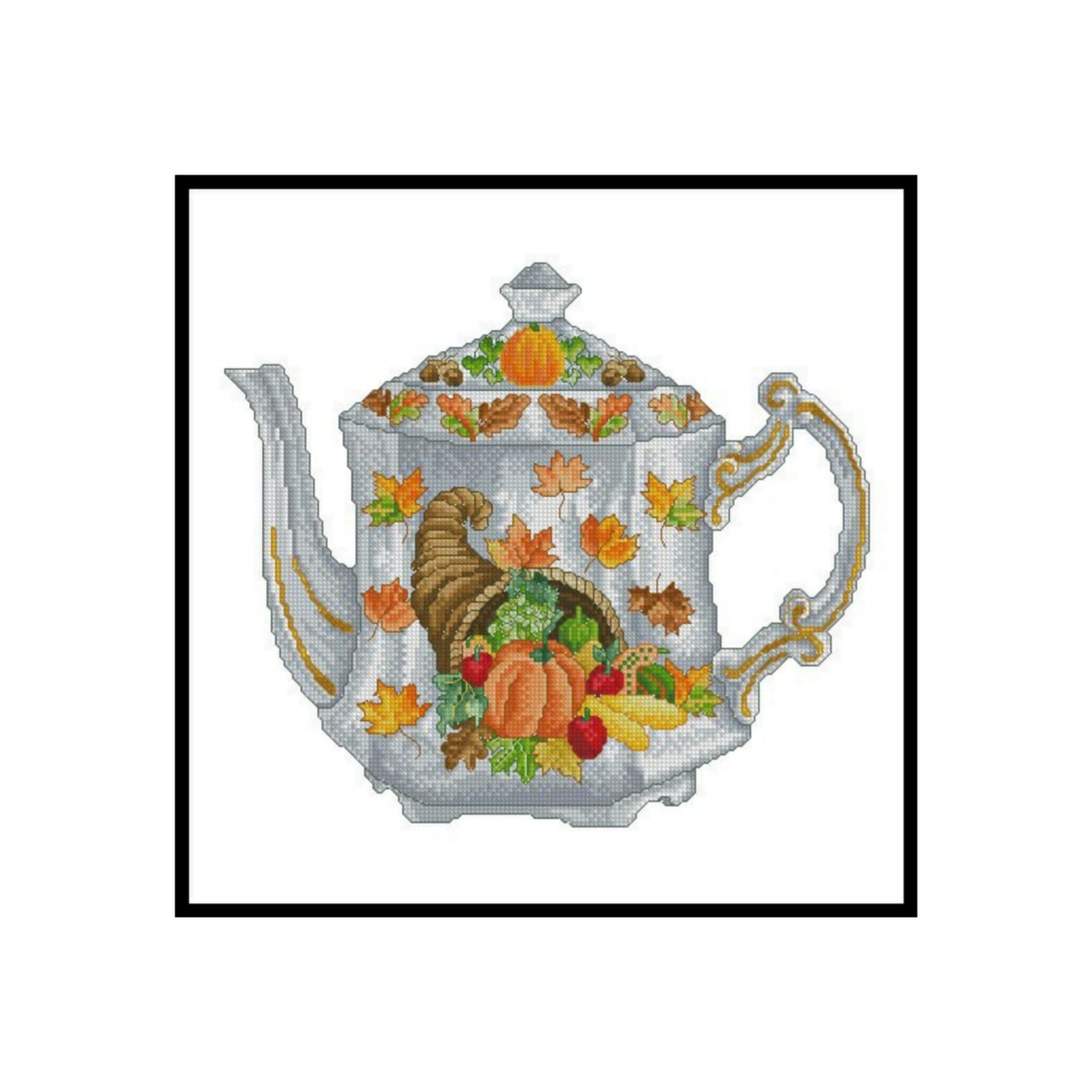Autumn Fall Season Maple Leaf Tea Pot Kettle Counted Cross Stitch ...