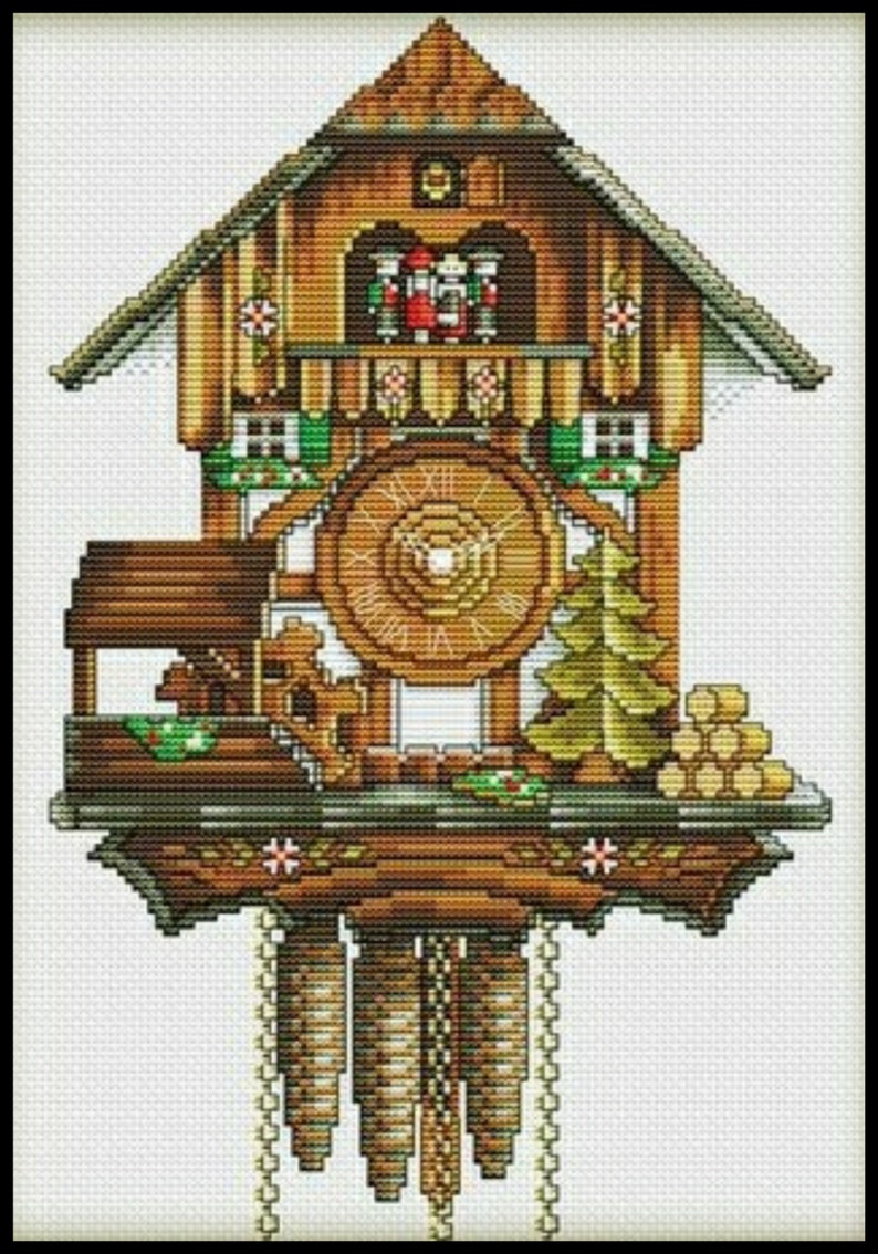Vintage Cuckoo Bird House Clock Counted Cross Stitch Instant Download ...
