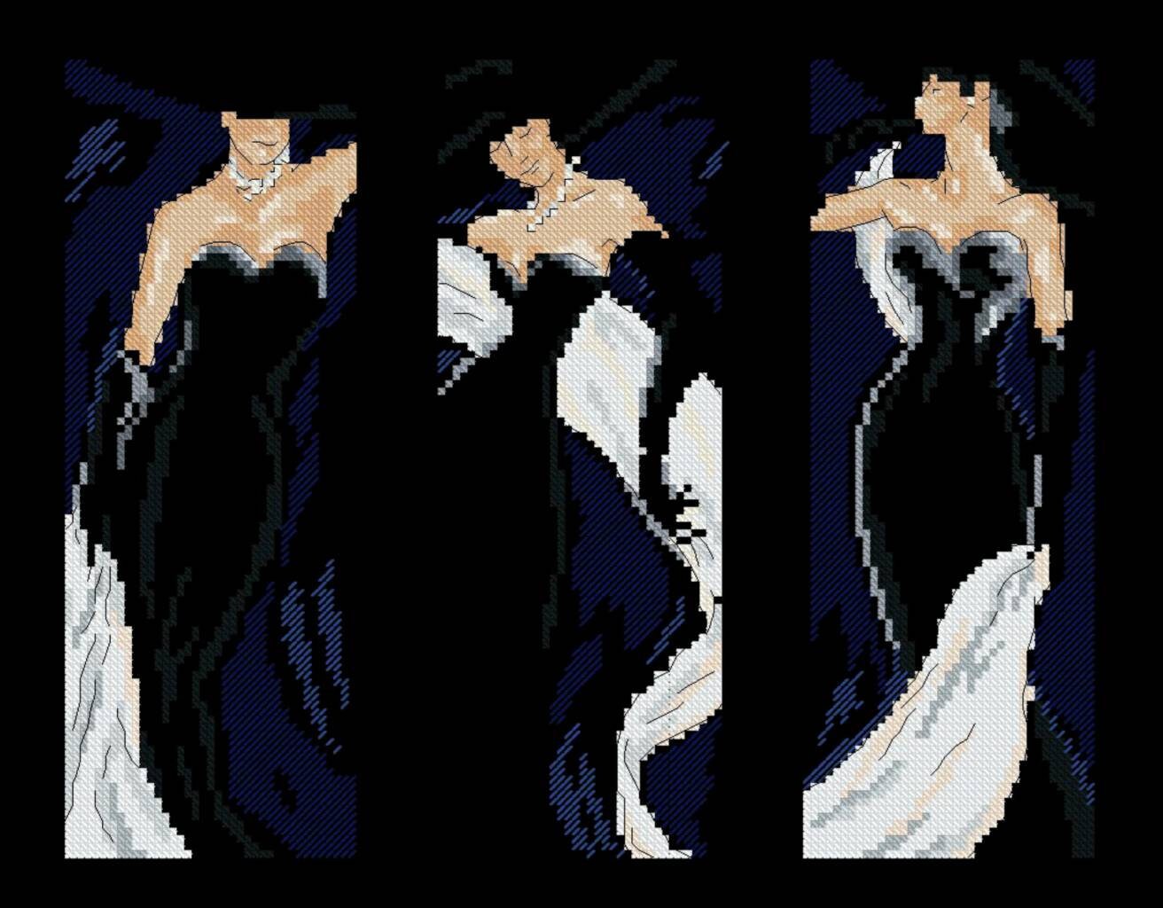 Three Graceful Elegant Lady Woman Panel Embroidery Counted Cross Stitch ...