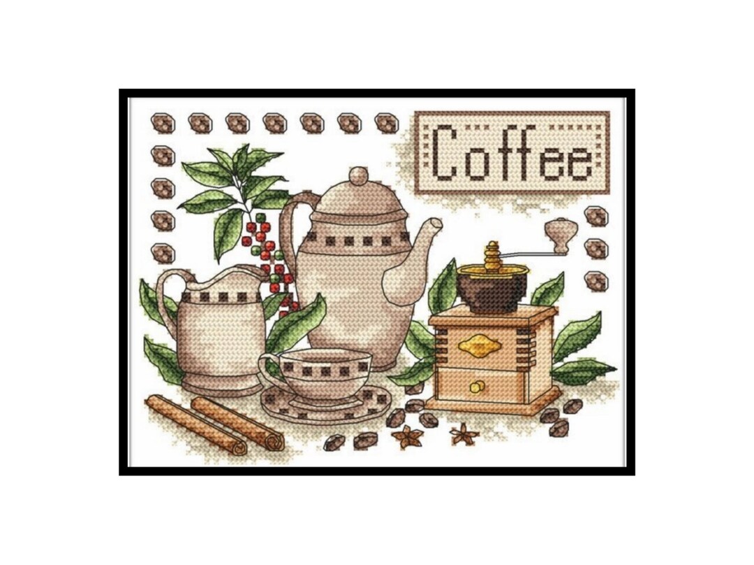 Coffee Kettle Drinks Beverage Kitchen Counted Cross Stitch Instant ...