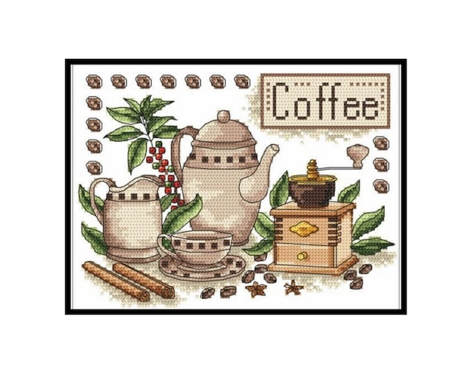 Coffee Cross Stitch Pattern PDF, Cups of Coffee Counted Cross Stitch ...