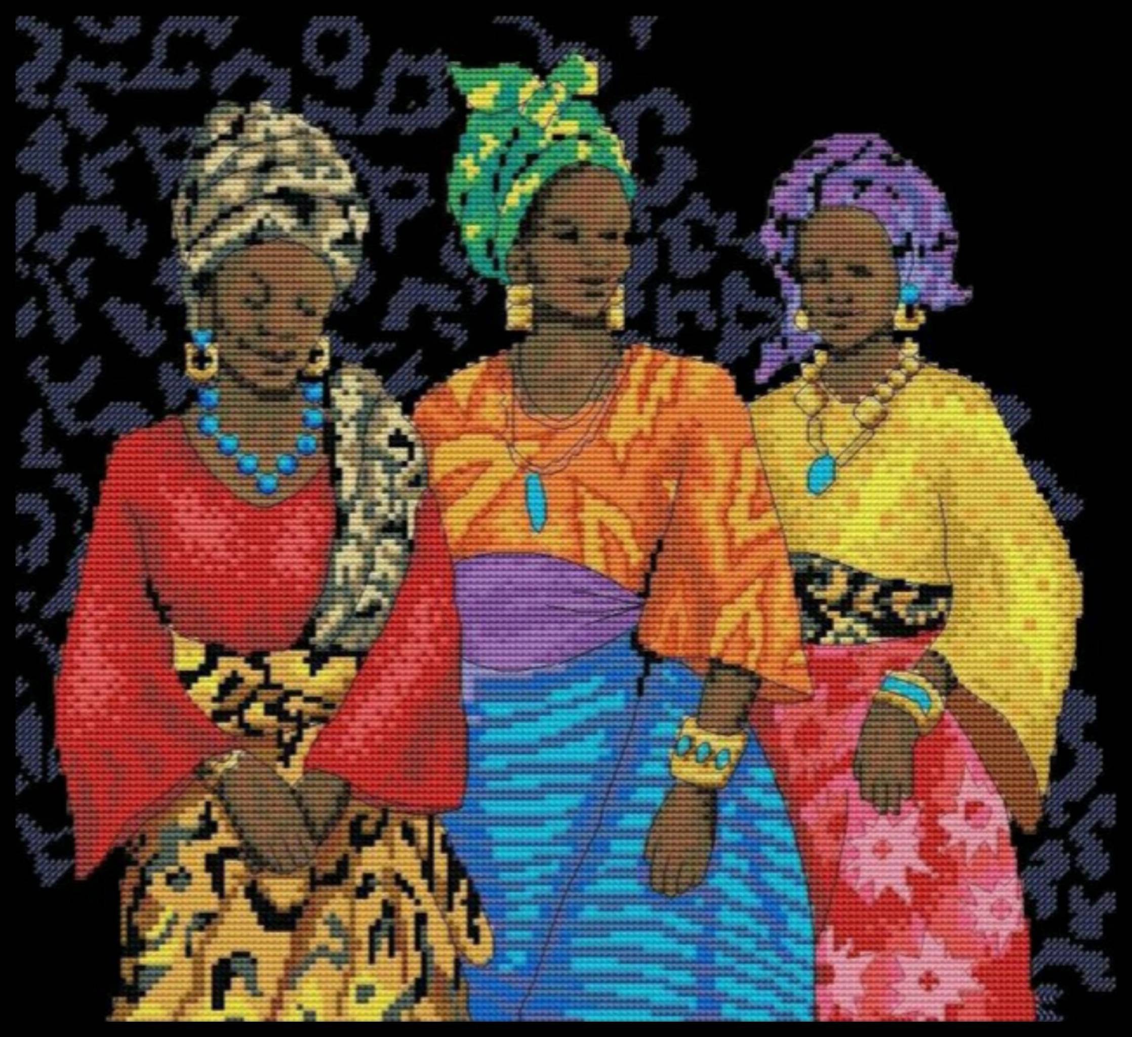 Three Tribal Tribe Native African Turban Yoruban Woman Counted Cross ...