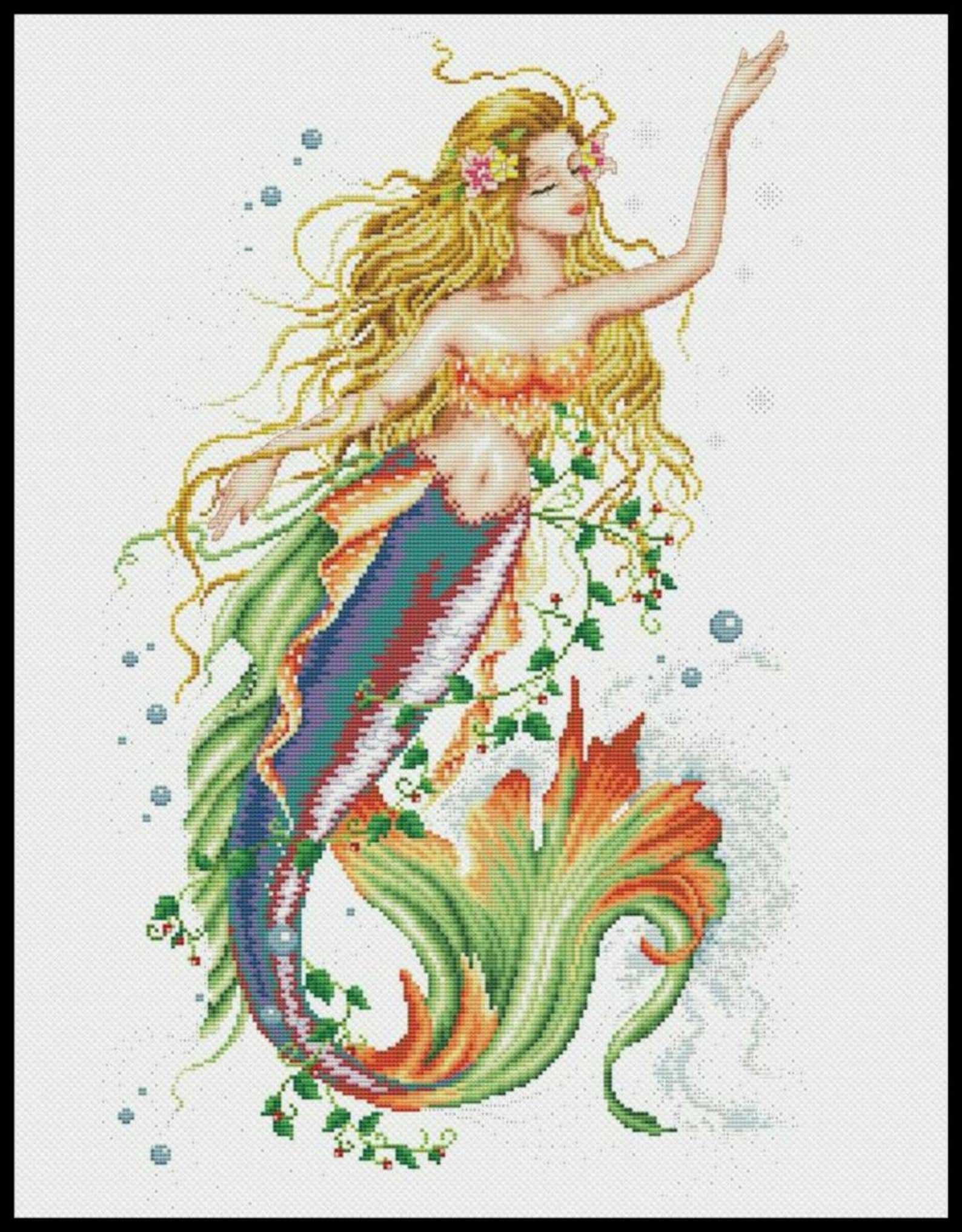 Fantasy Brilliant Beautiful Mermaid Counted Cross Stitch Instant ...