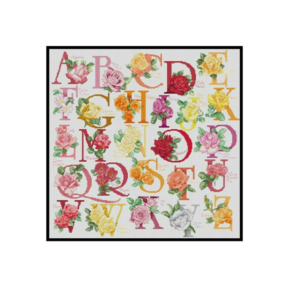 Alphabet Abc Rose Flowers Floral Plants Embroidery Counted - Etsy