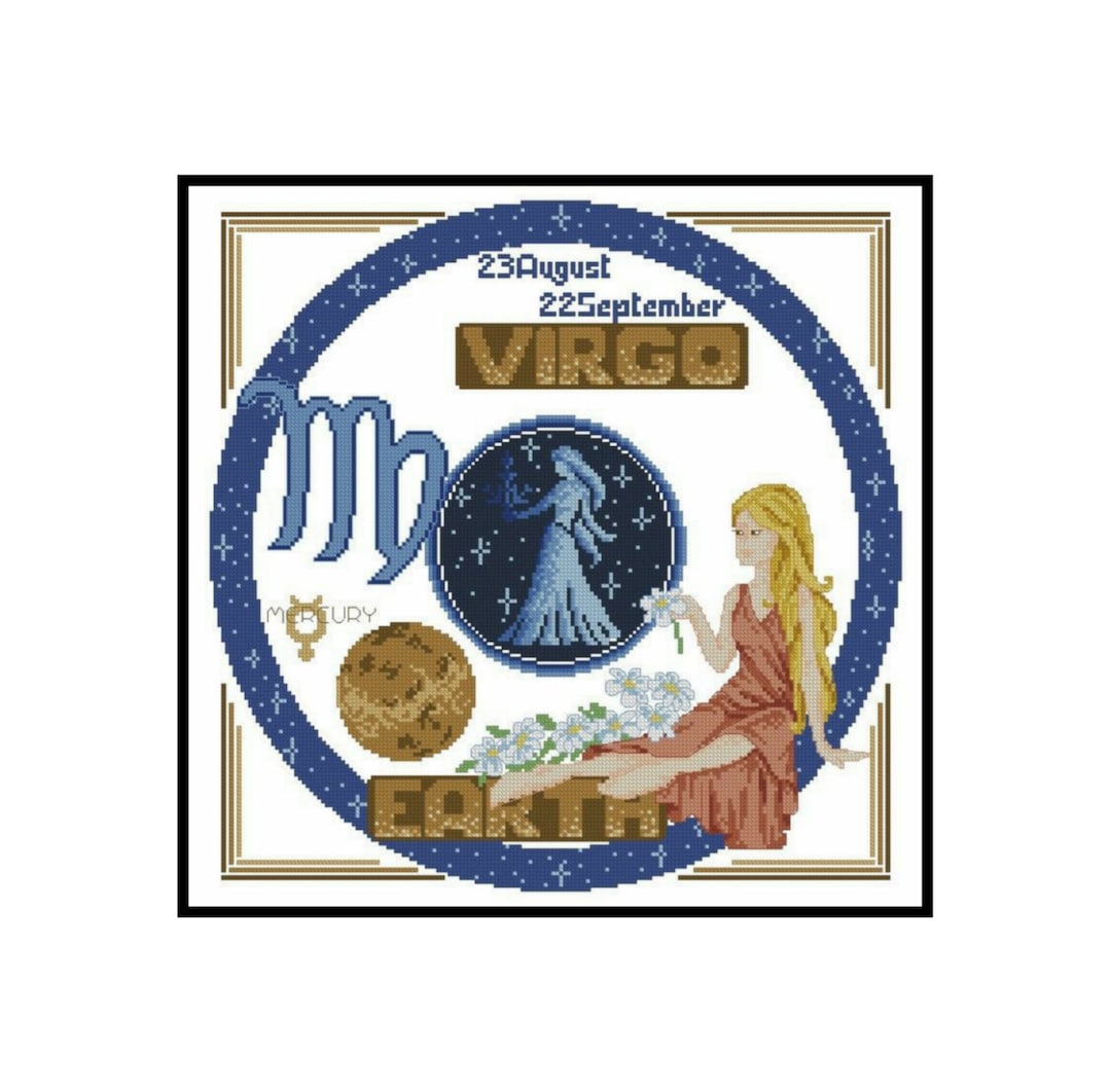 Zodiac Horoscope Sign Virgo Earth Mercury Planet Counted Cross Stitch ...