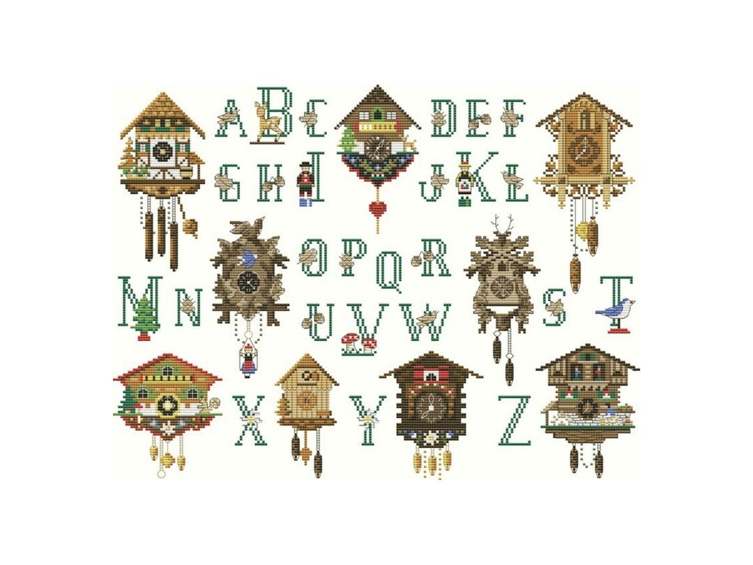 Alphabet Abc Cuckoo Clock Birdhouse Counted Cross Stitch Instant ...