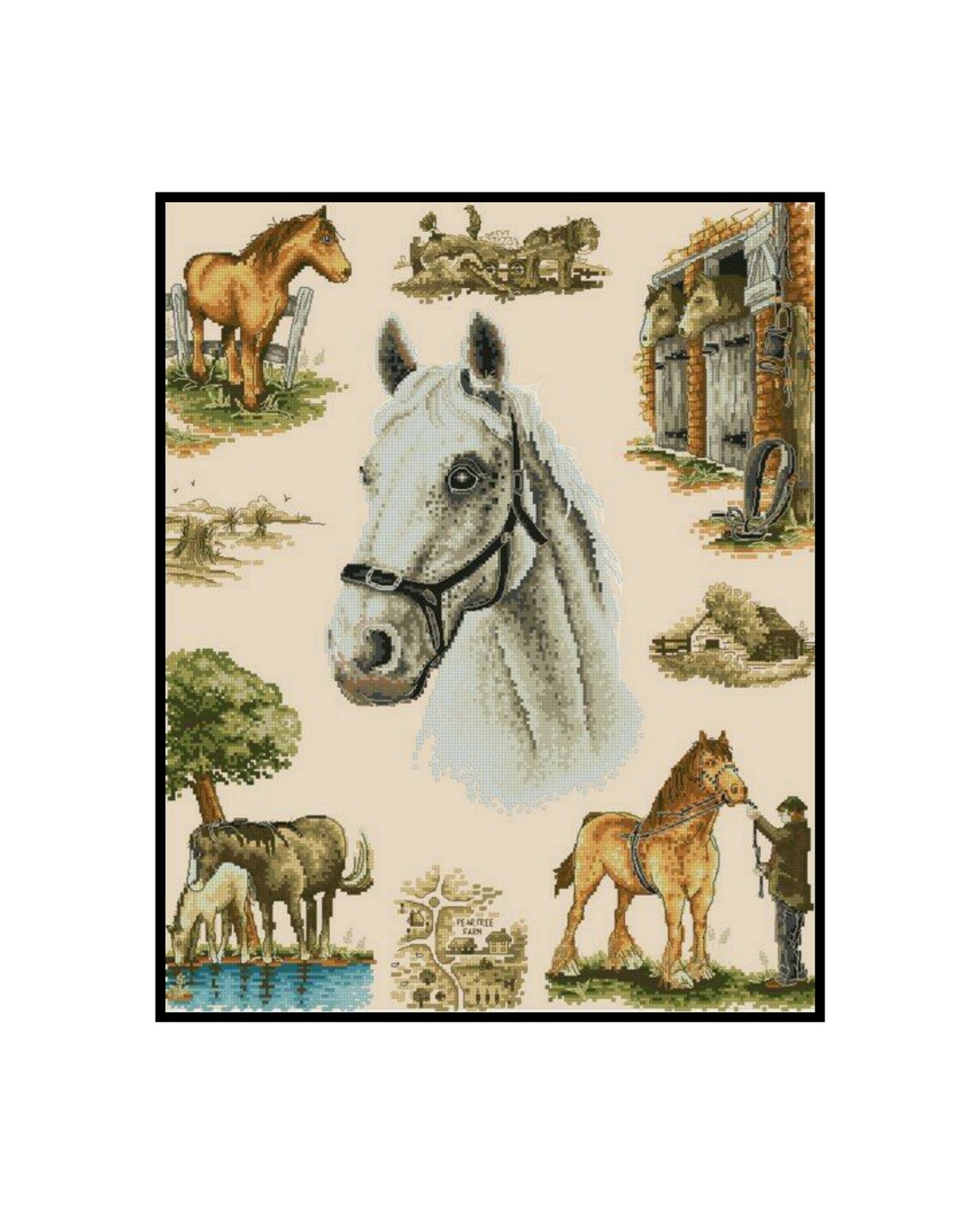 Country Farm Horse Stallion Sampler Animals Embroidery Counted Cross ...