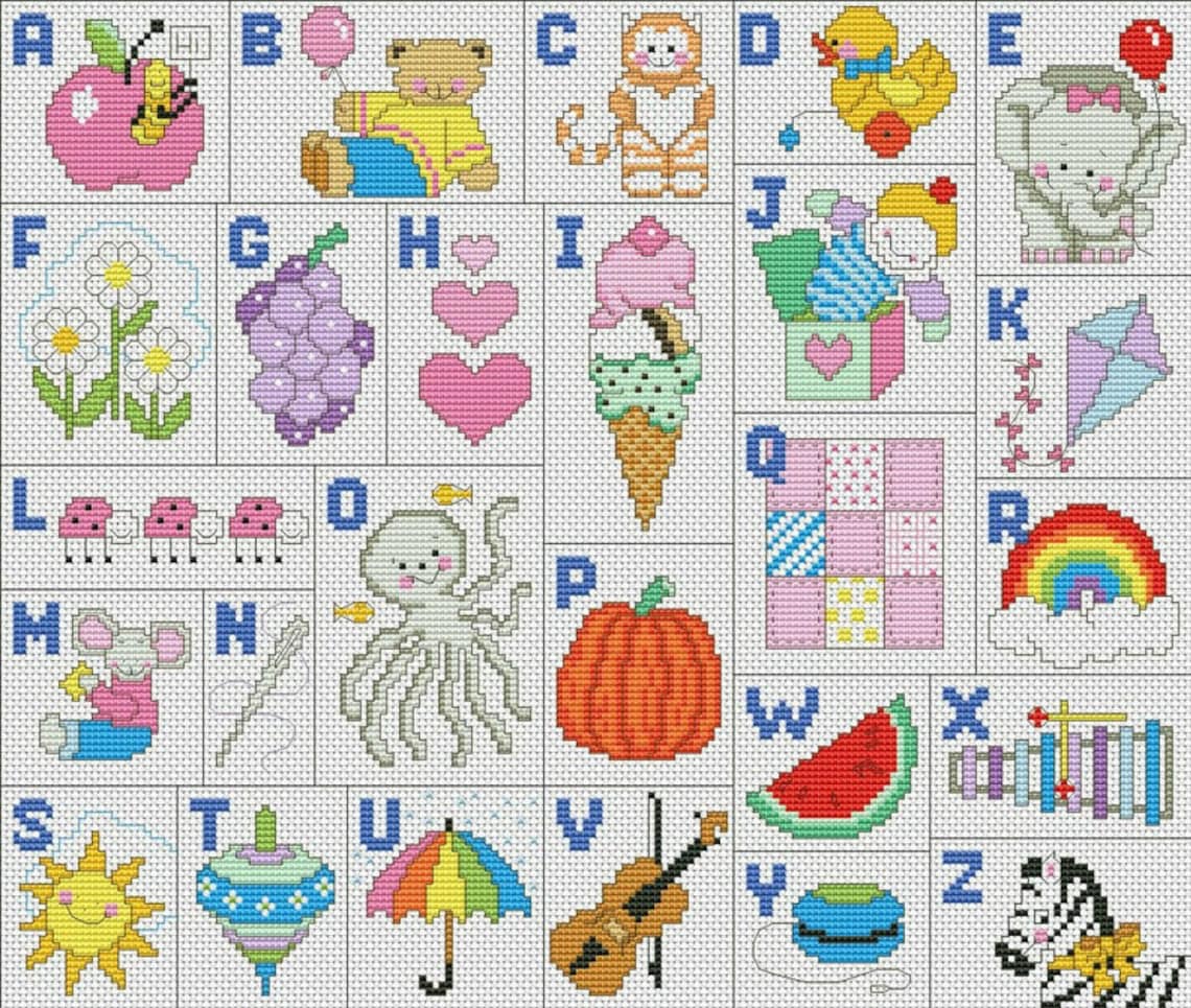 Alphabet Sampler Abc Fun Kids Counted Cross Stitch Instant Download PDF ...