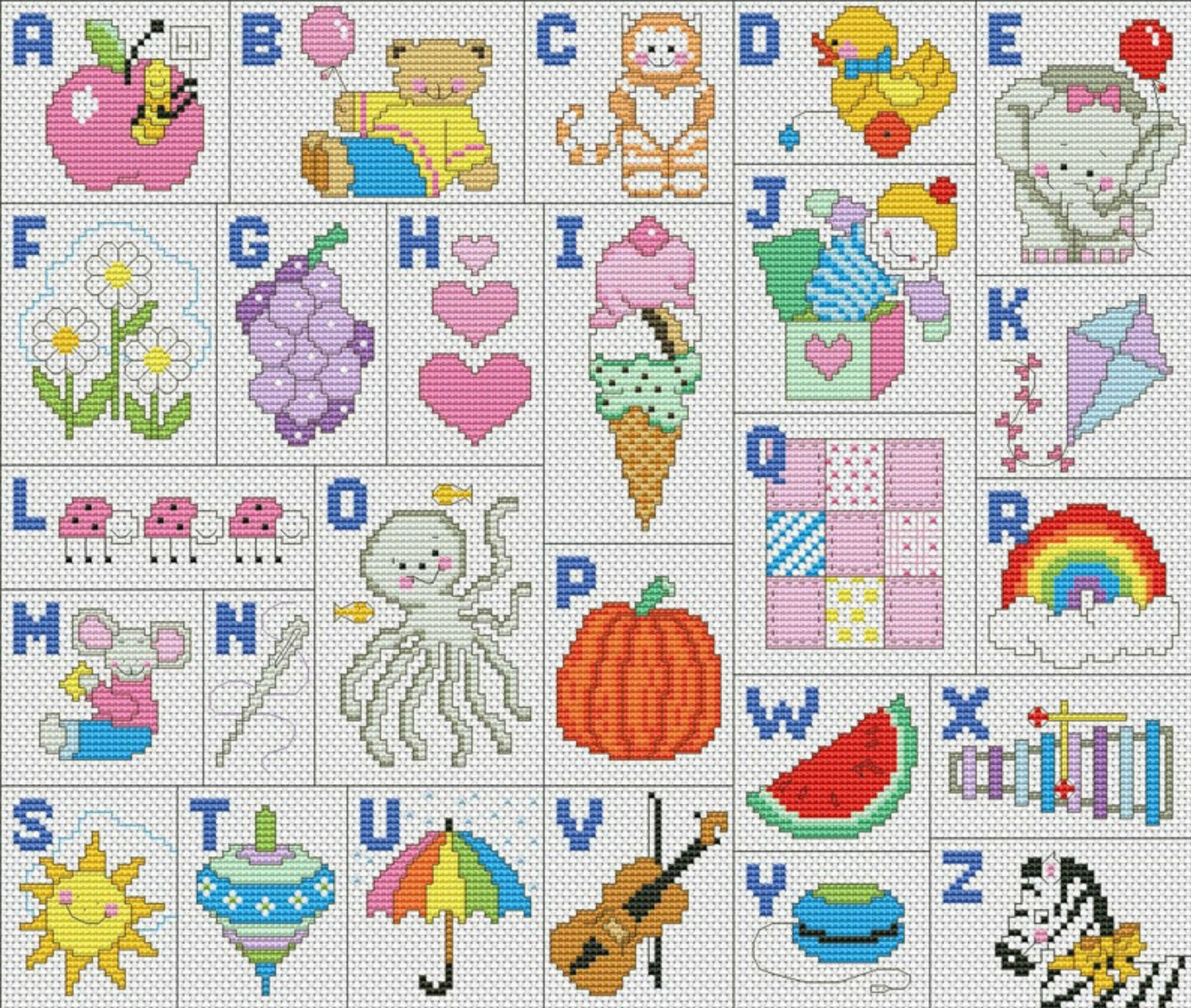 Alphabet Sampler Abc Fun Kids Counted Cross Stitch Instant Download PDF ...