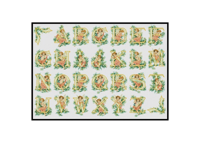 Alphabet Angels Cherub Letters Flowers Abc Counted Cross Stitch Instant ...