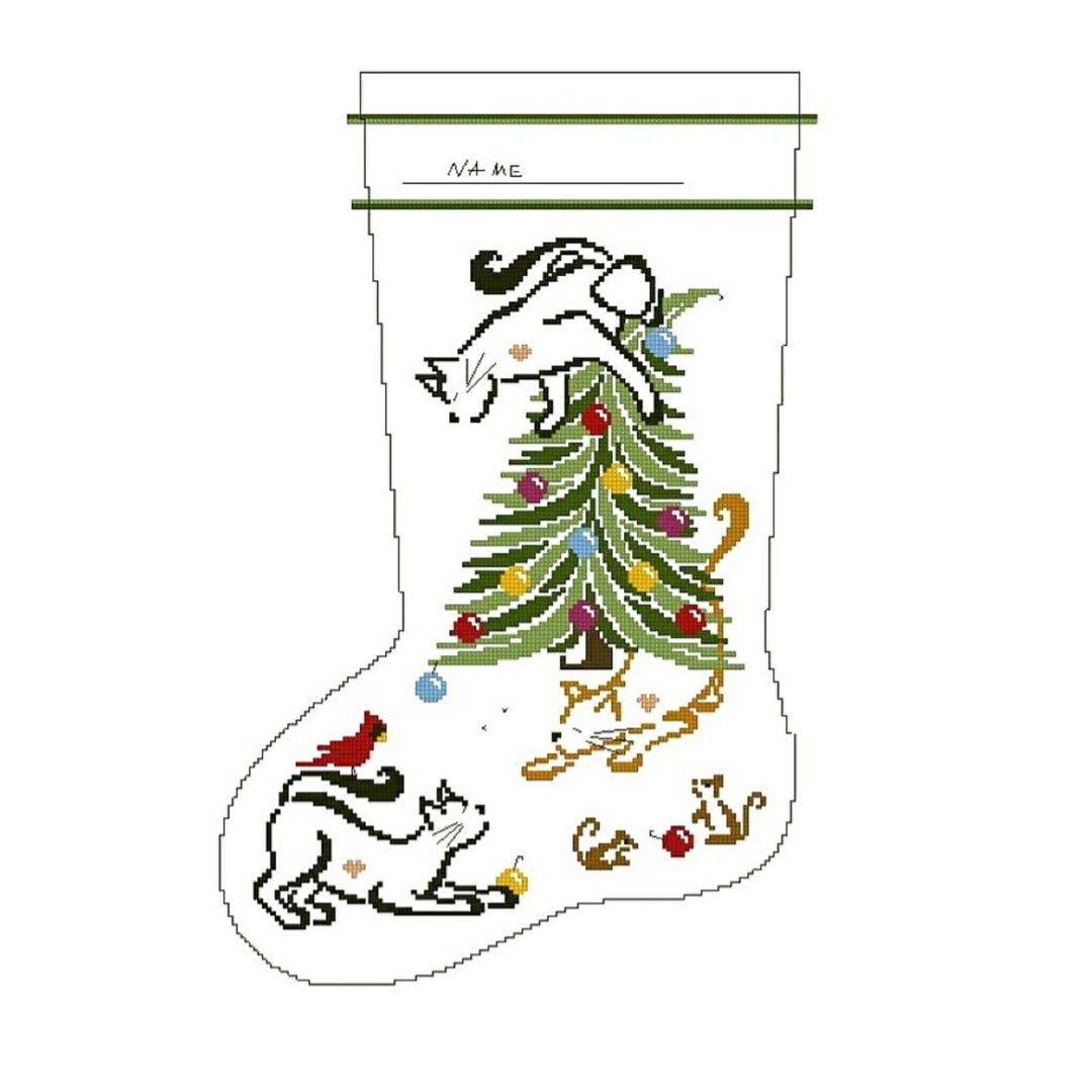 Kitten Cats Birds Mouse Christmas Stocking Counted Cross Stitch Instant ...