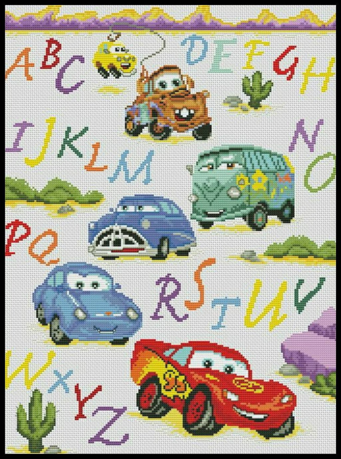 Cars Alphabet Abc Cartoons Animation Counted Cross Stitch Instant ...