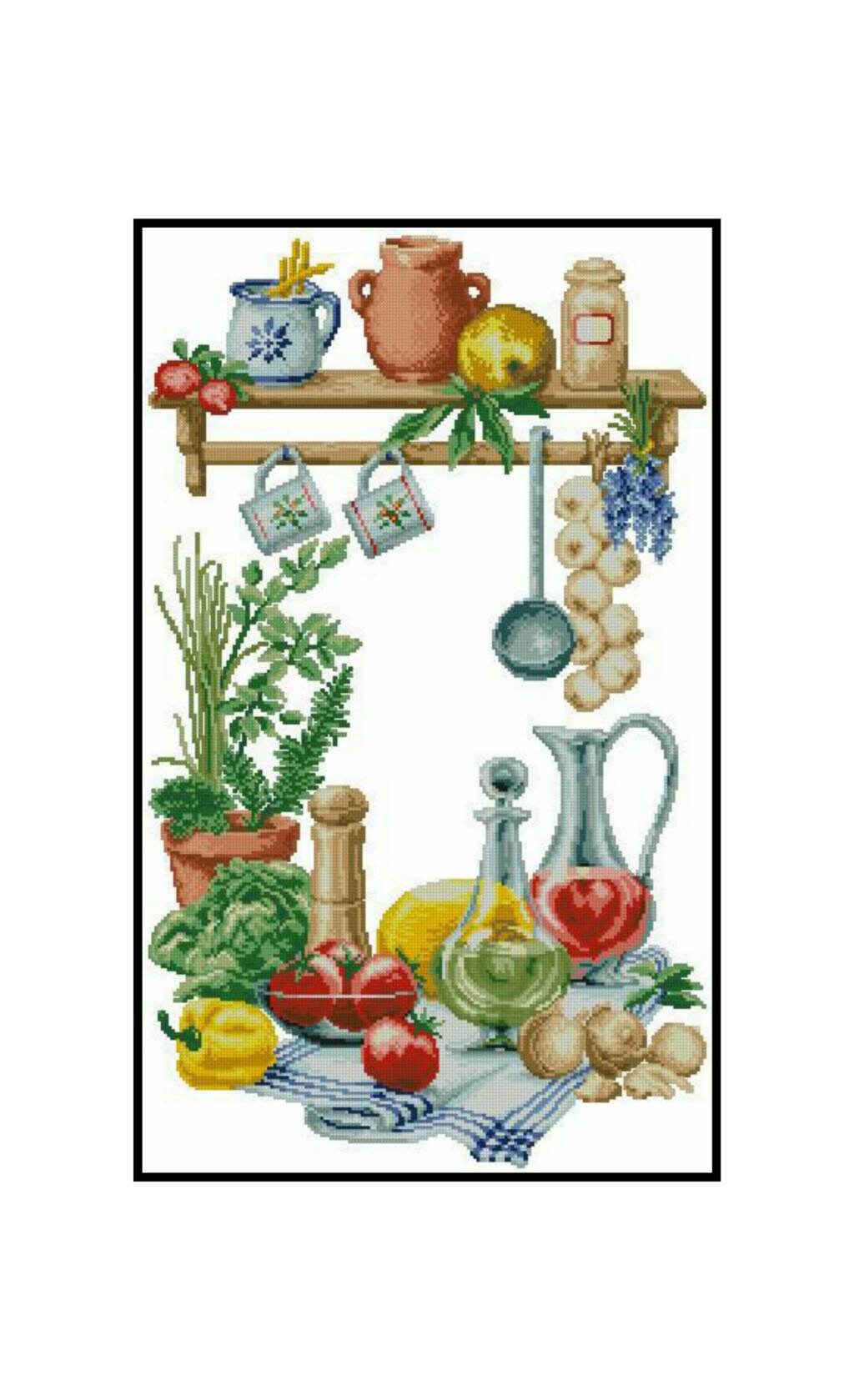 Herbs Spices Kitchen Food Vegetables Counted Cross Stitch Instant ...
