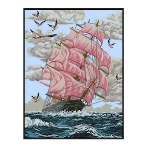 Sailing Voyage Ship Sea Ocean Embroidery Counted Cross Stitch Instant ...