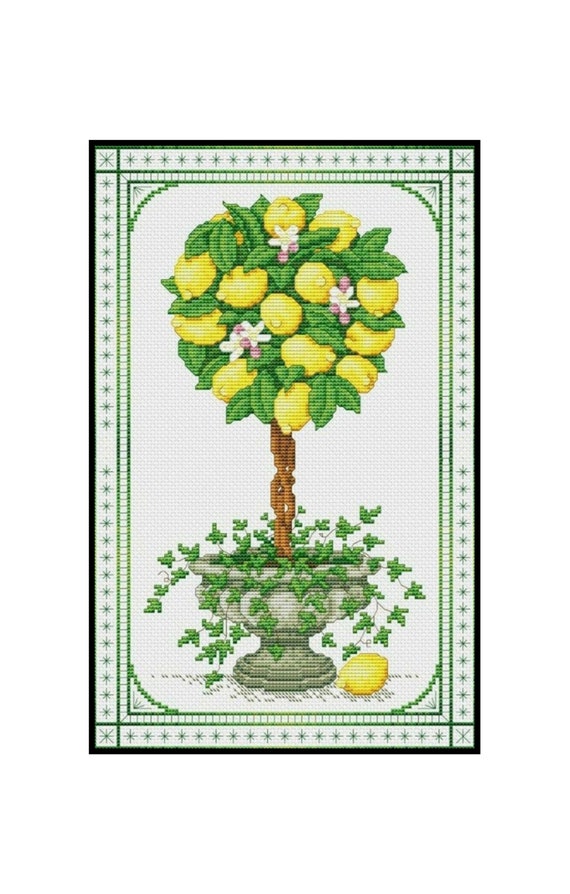 Topiary Fruits Lemon Tree Pot Plants Counted Cross Stitch | Etsy