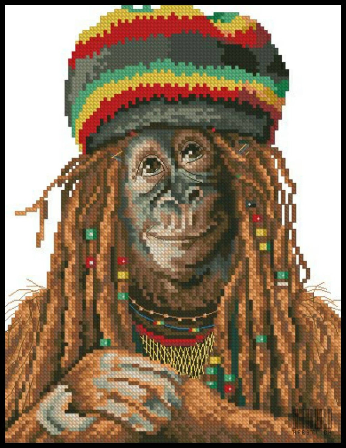 Jamaican Hippie Monkey Hipysha Rasta Counted Cross Stitch Instant ...
