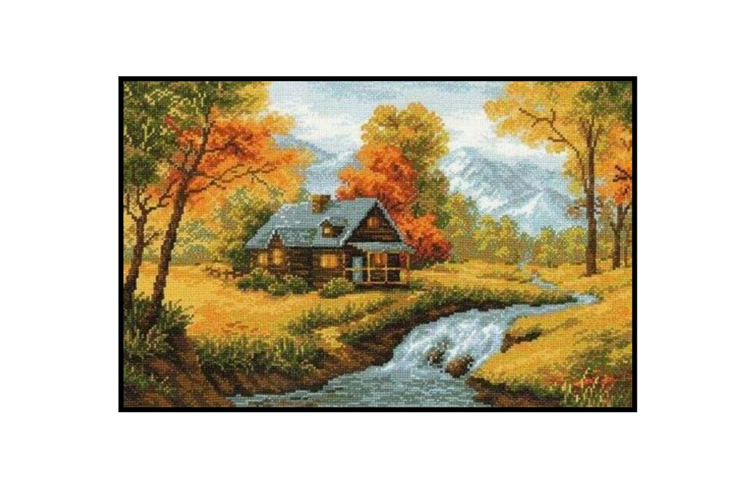 Lakeside Cottage House Autumn Fall Season Forest Embroidery Counted ...