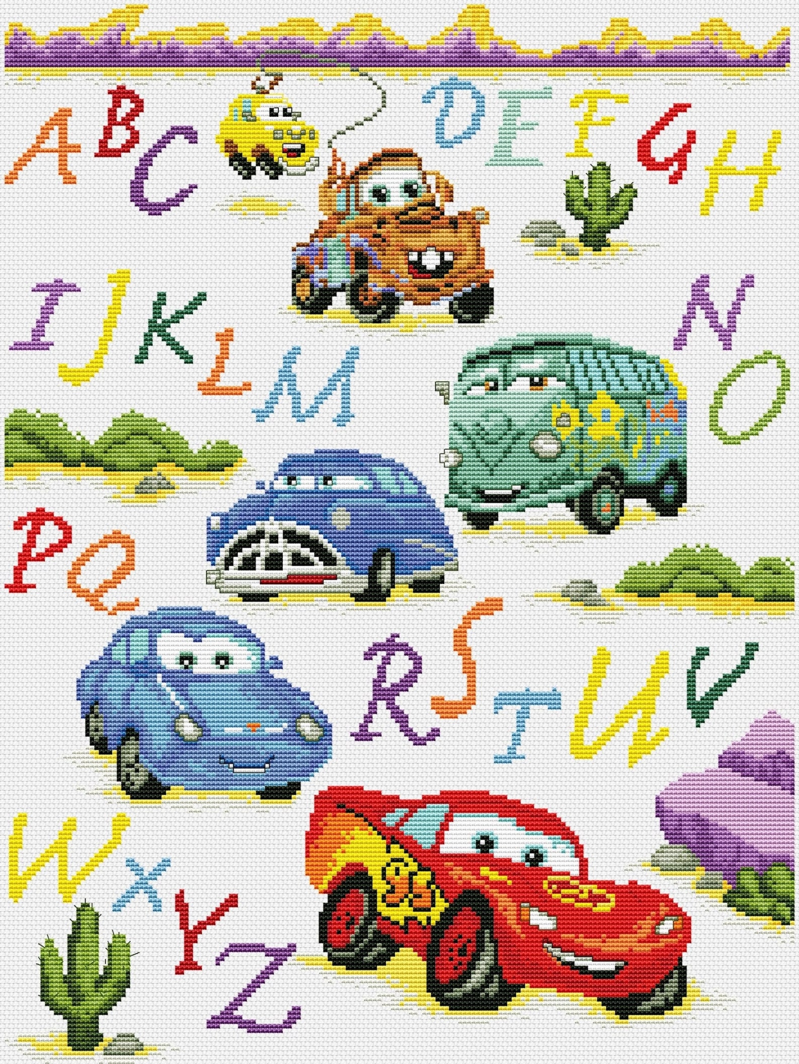 Cars Alphabet Abc Cartoons Animation Counted Cross Stitch Instant ...