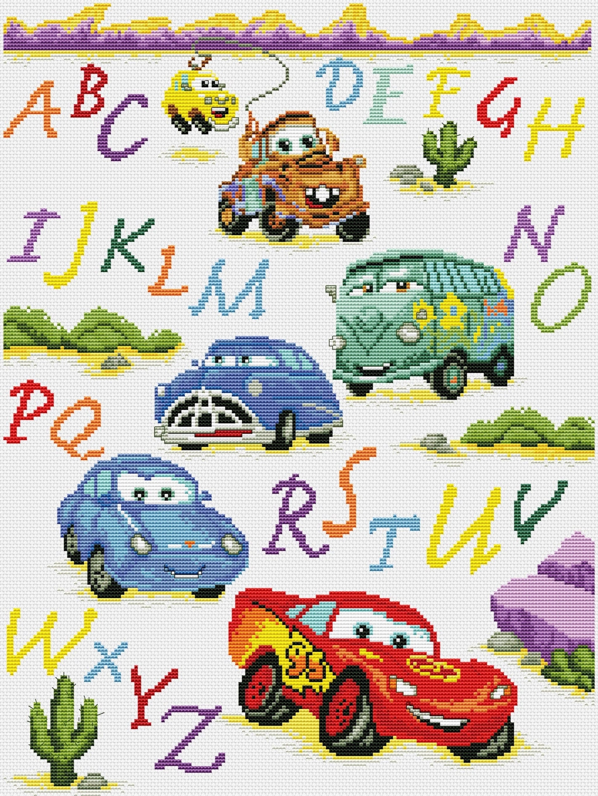 Cars Alphabet Abc Cartoons Animation Counted Cross Stitch Instant ...