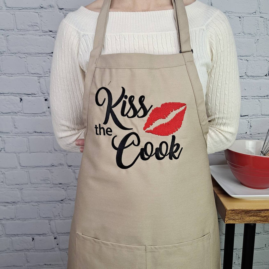 Kitchen Apron Kiss the Cook Classic Apron Embroidered Perfect Gift for ...