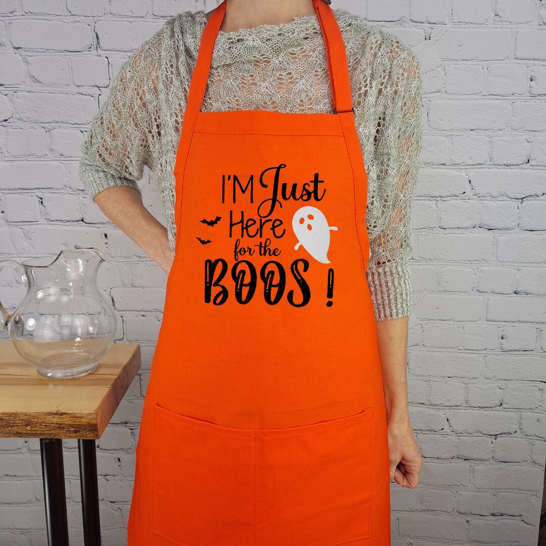 Halloween Apron Just Here for the Boos Ghost Embroidered Kitchen Apron ...