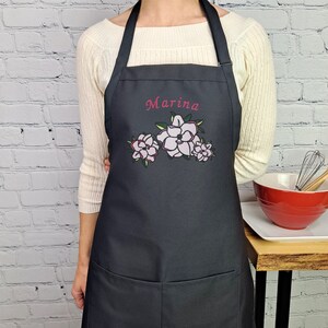 Customizable Magnolia Embroidered Apron Personalize Name Kitchen Apron ...