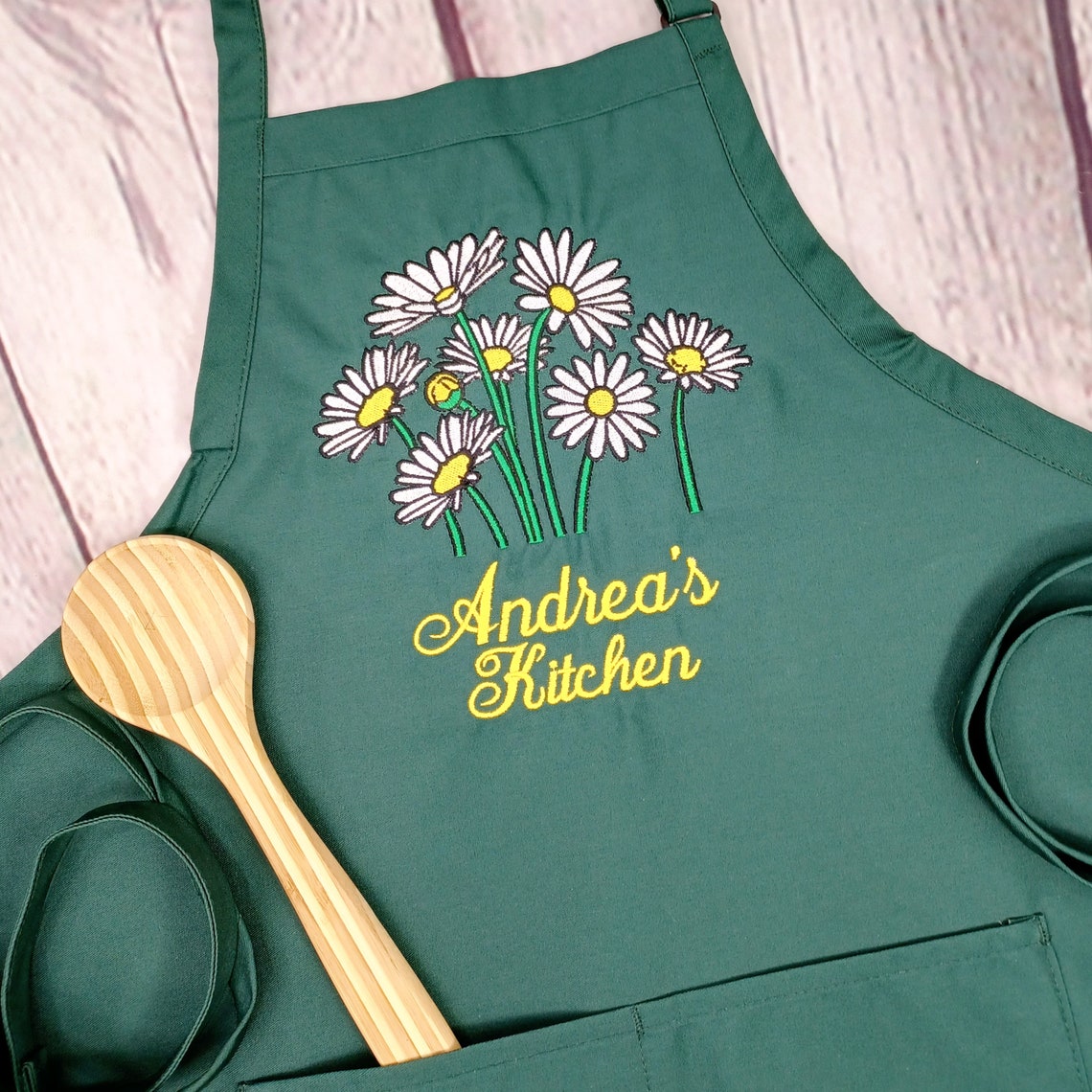 Customizable Daisy Embroidered Apron Personalize Name Kitchen - Etsy
