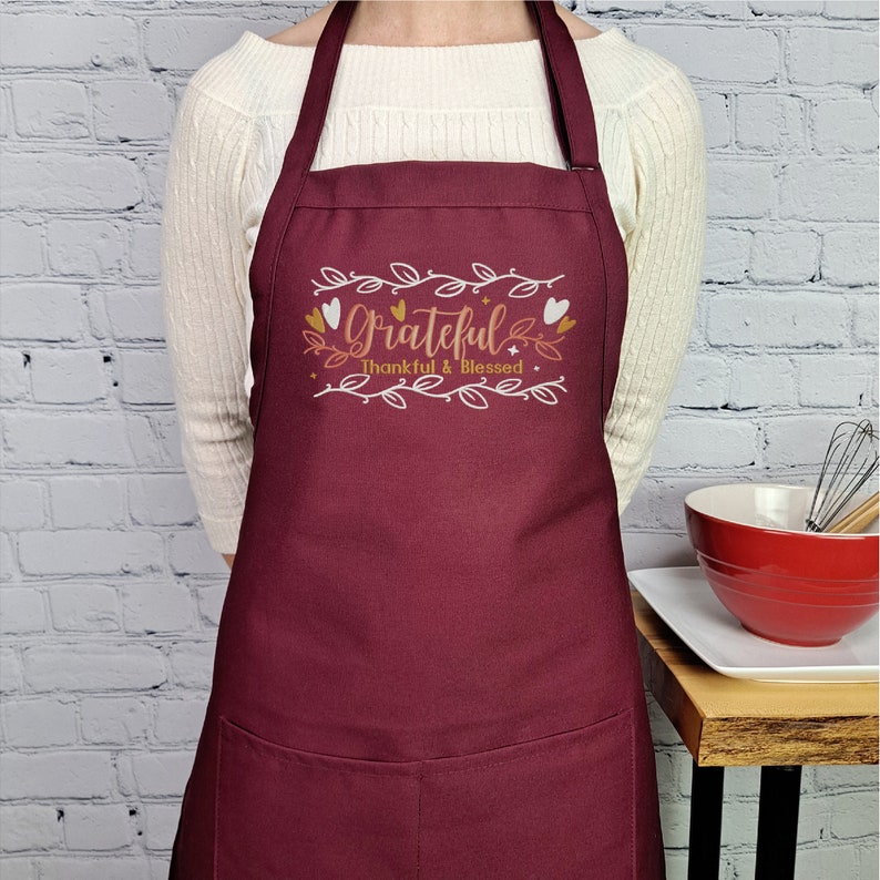 Fall Apron Grateful, Thankful and Blessed Thanksgiving Autumn Apron ...