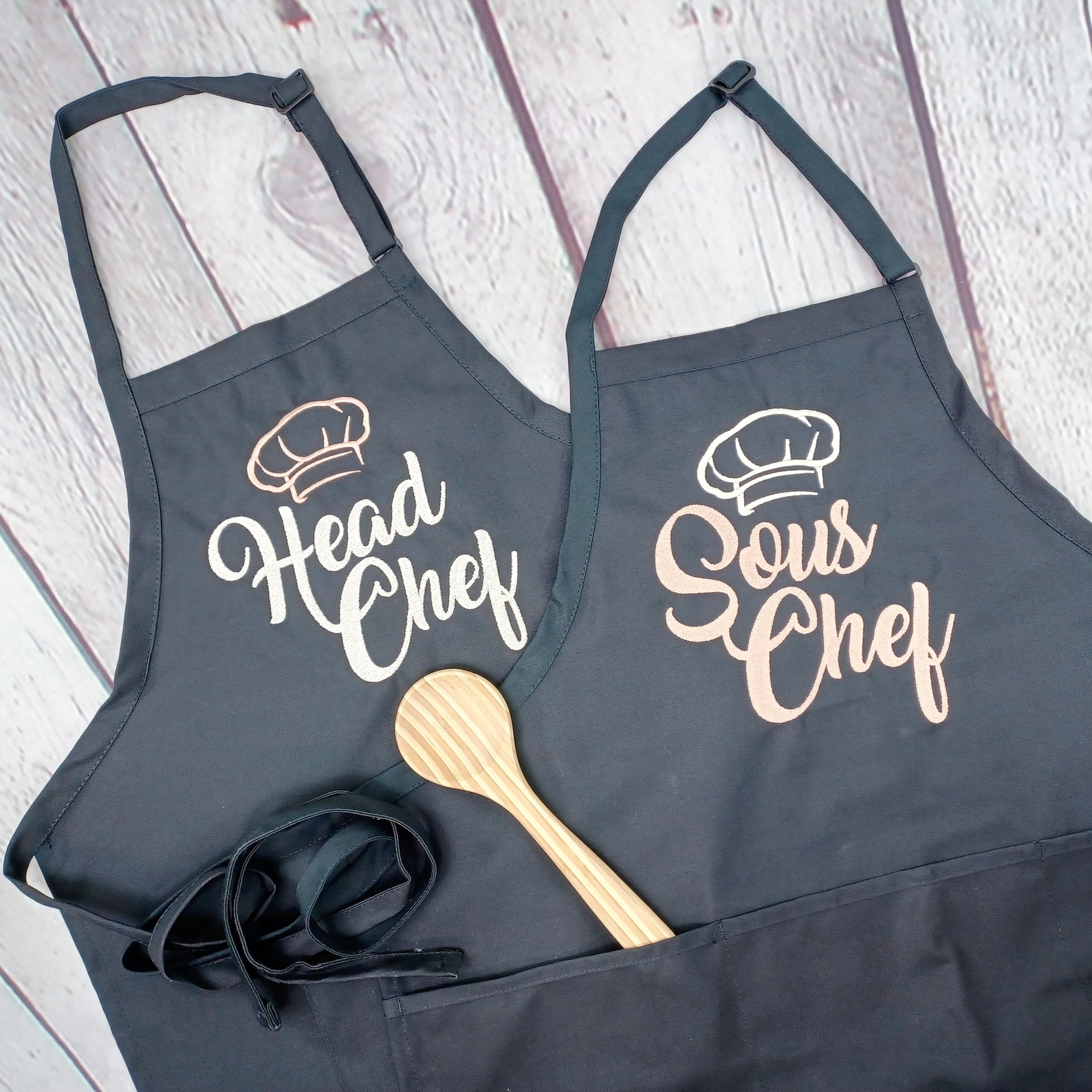 Matching Apron Head Chef Sous Chef Couples Cook Together Embroidered ...