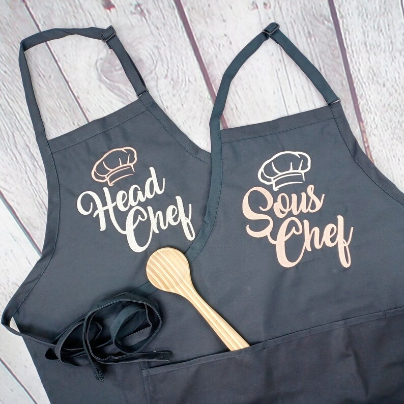 Matching Apron Head Chef Sous Chef Couples Cook Together Embroidered ...